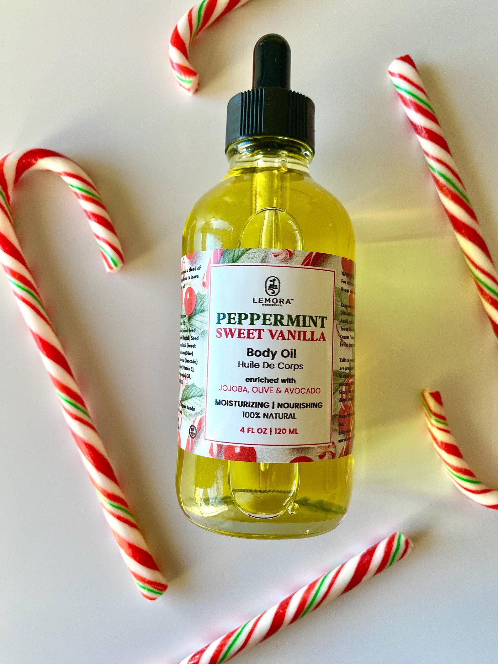 Hydrating Peppermint Sweet Vanilla Body Oil - Holiday Body Oil for Dry ...