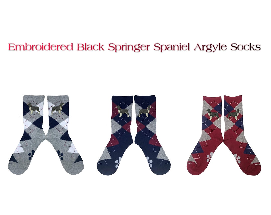 Embroidered Black Springer Spaniel Unisex Argyle Socks - Comfortable ...