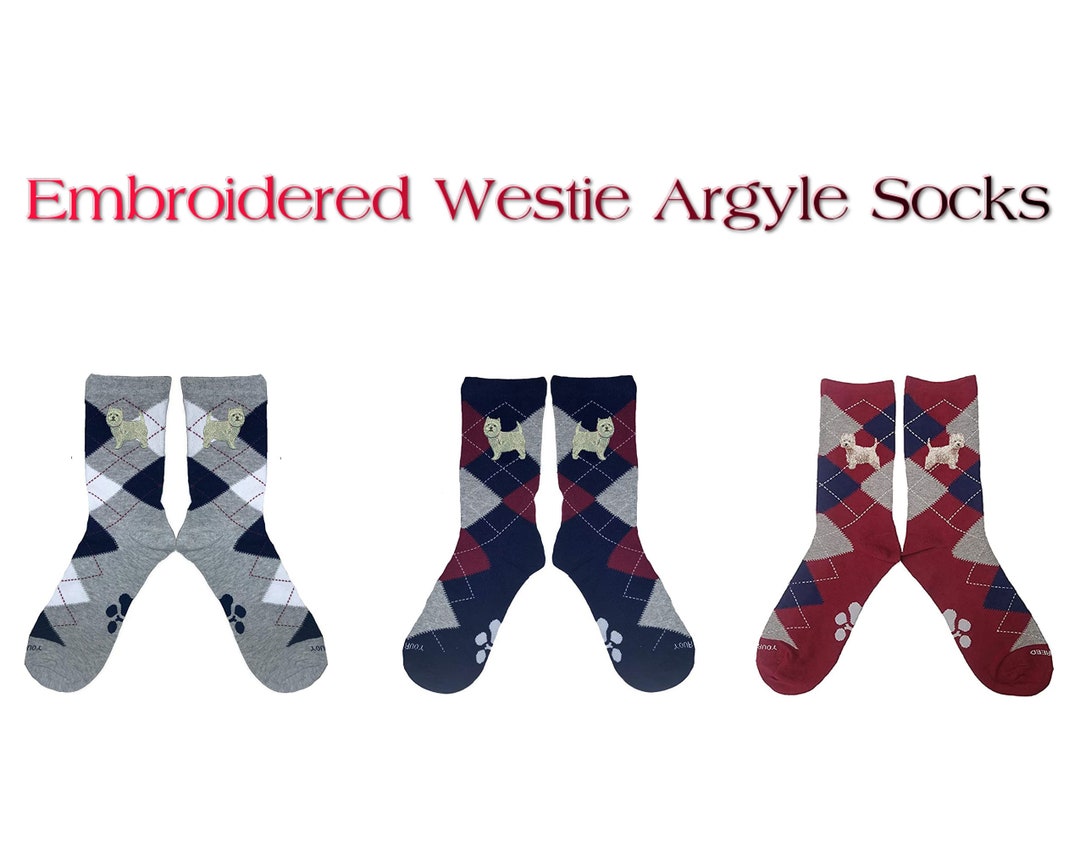 Embroidered Westie Unisex Argyle Socks - Comfortable and Fashionable ...
