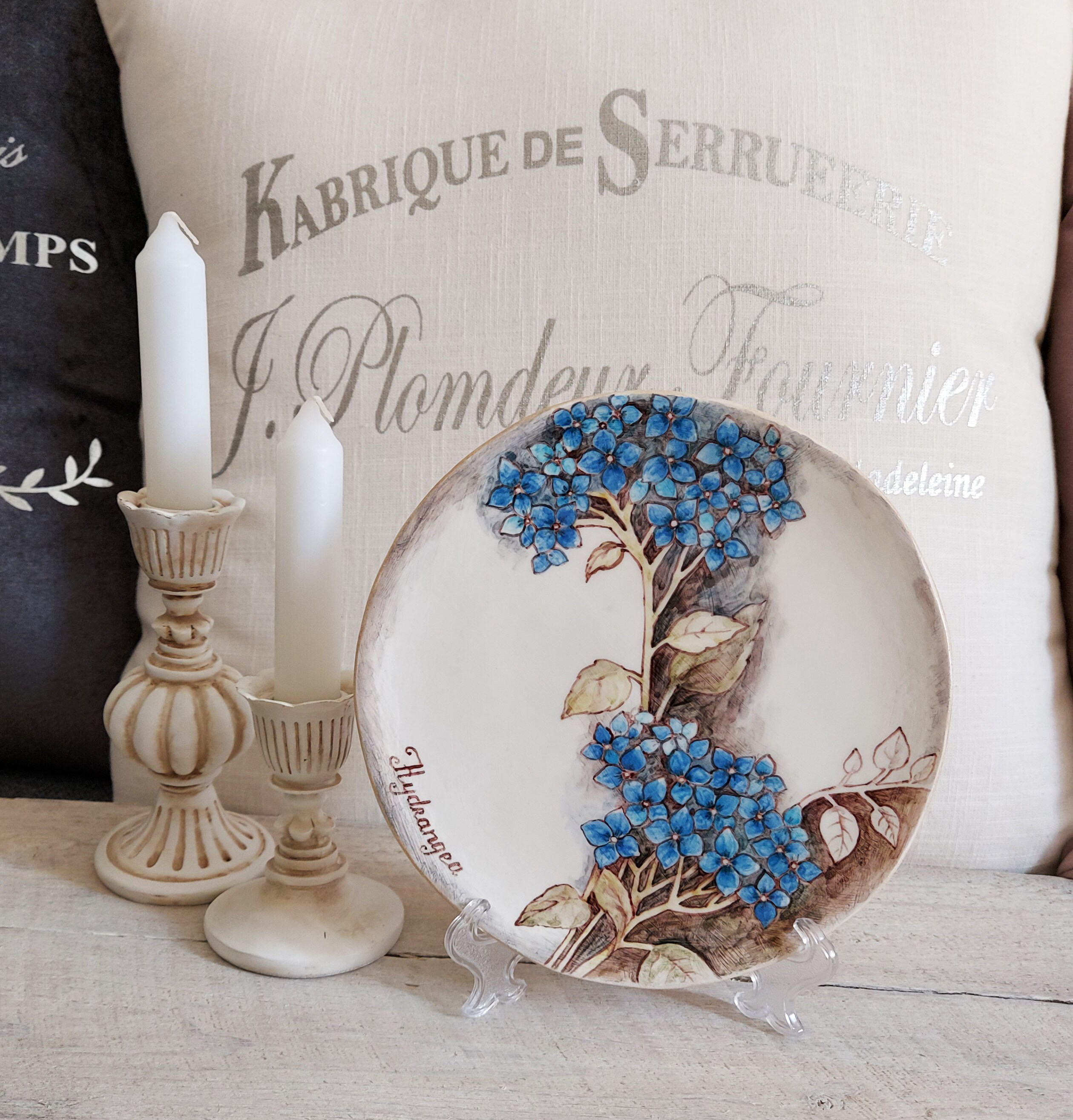 Hydrangea Ceramic PLATECERAMIC White Plate Hand Painted - Etsy UK