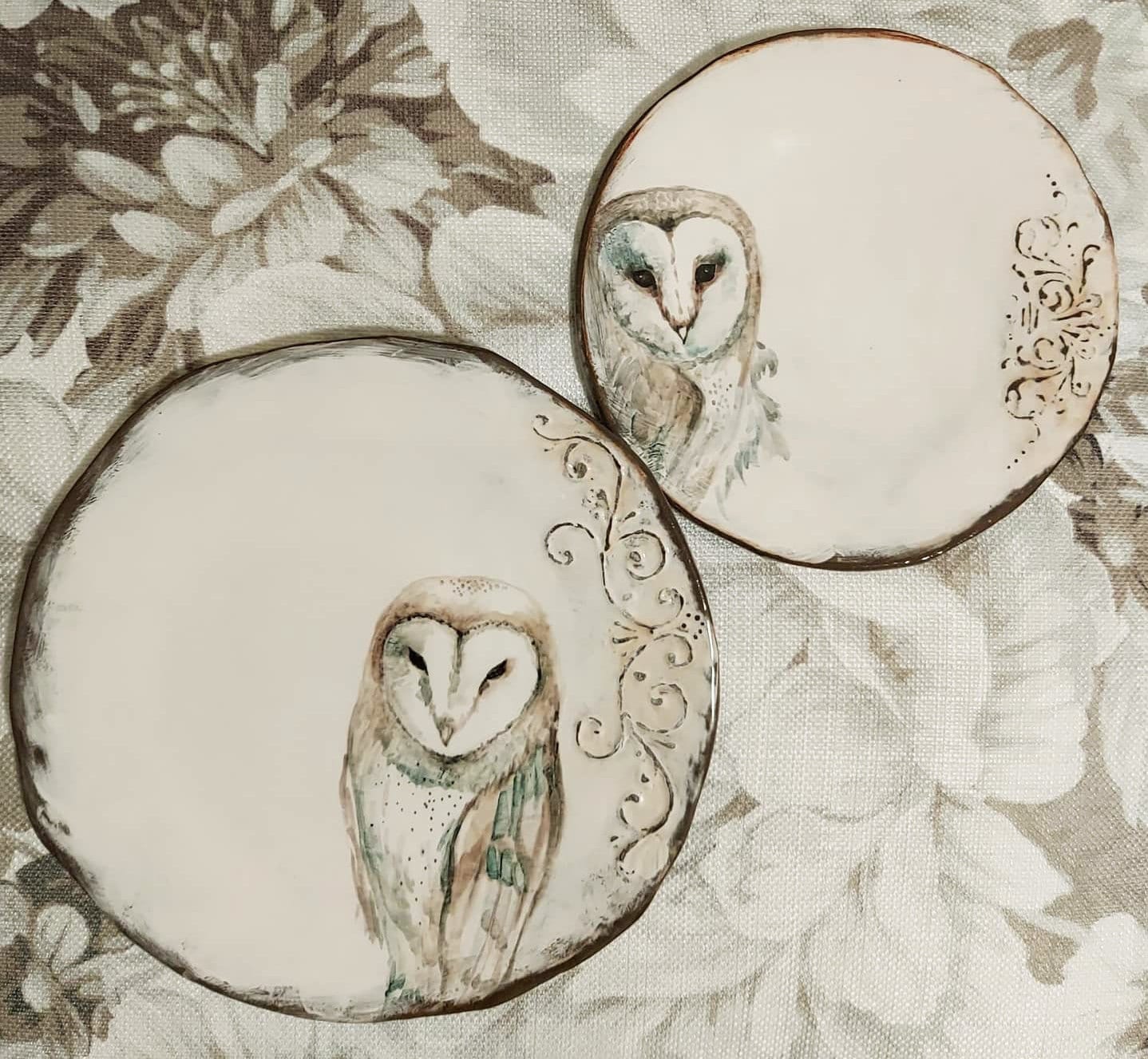 Barn OWL Ceramic PLATES, Mid Century Dishes, Rustic Holiday Decor ...