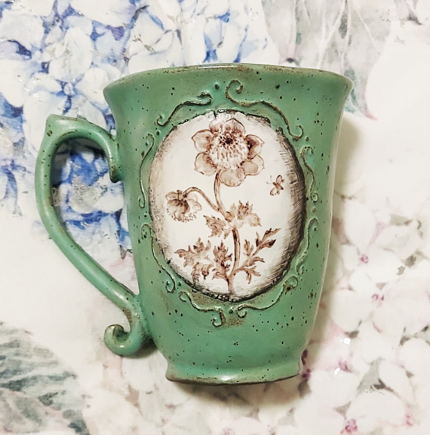 FLORAL Ceramic Mug, Hand Painted Flower Cup, Victorian Style Mug ...