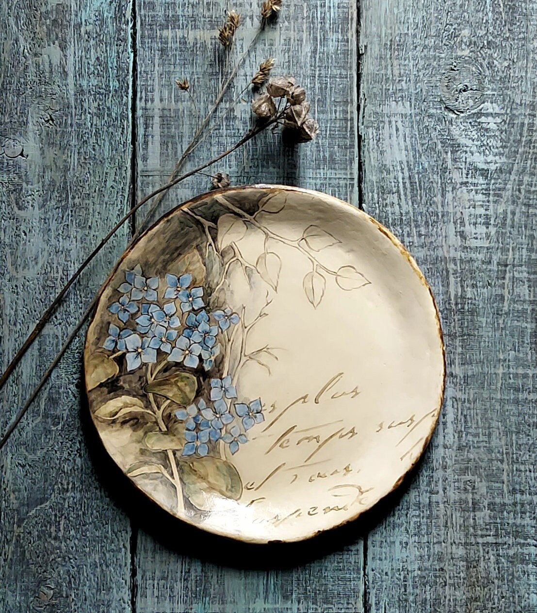 Hydrangea Ceramic Plate, Hand Painted Dinnerware, Vintage Style Decor ...