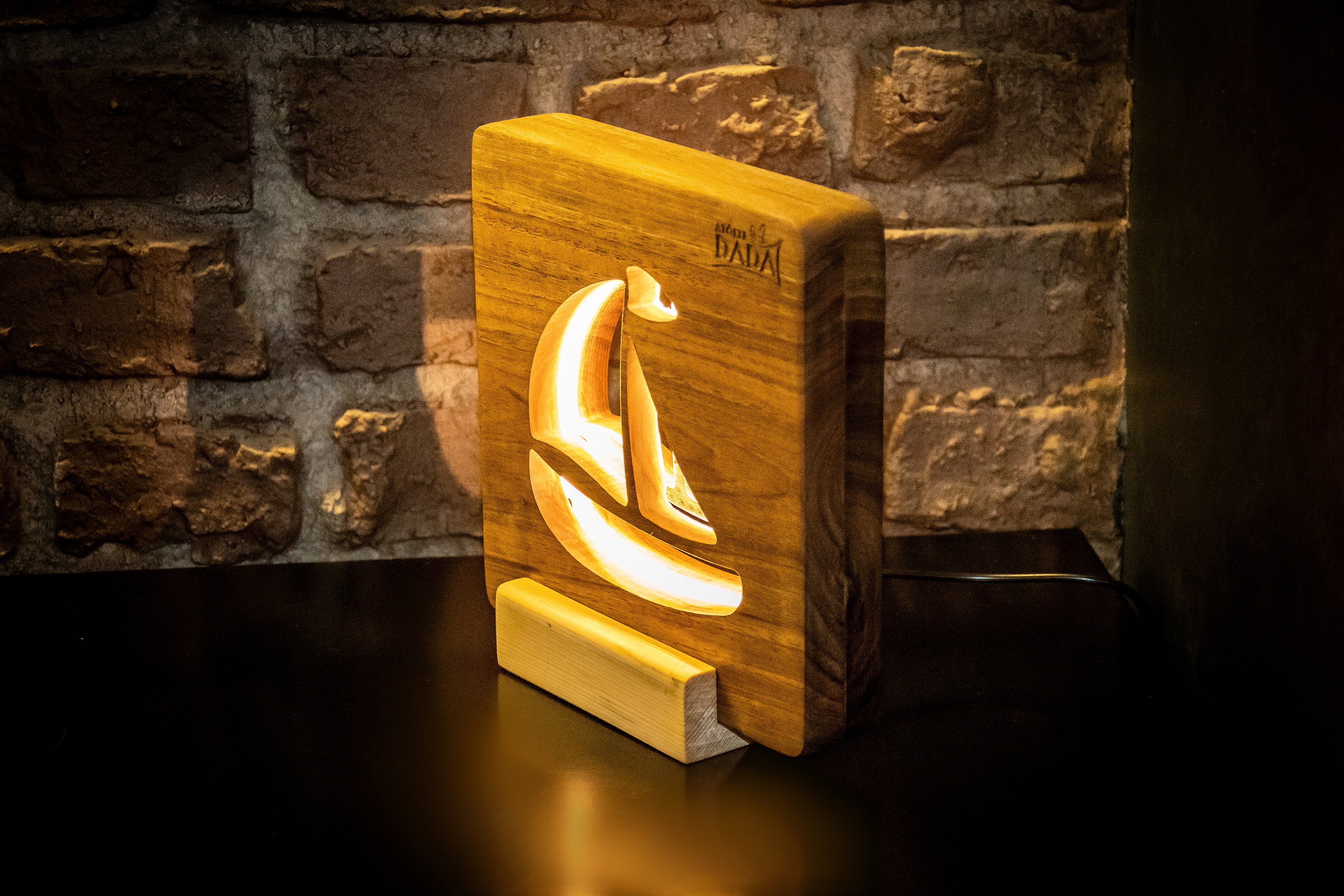 Handmade Carved Night Light from Walnut Wood Carved Ship | Etsy