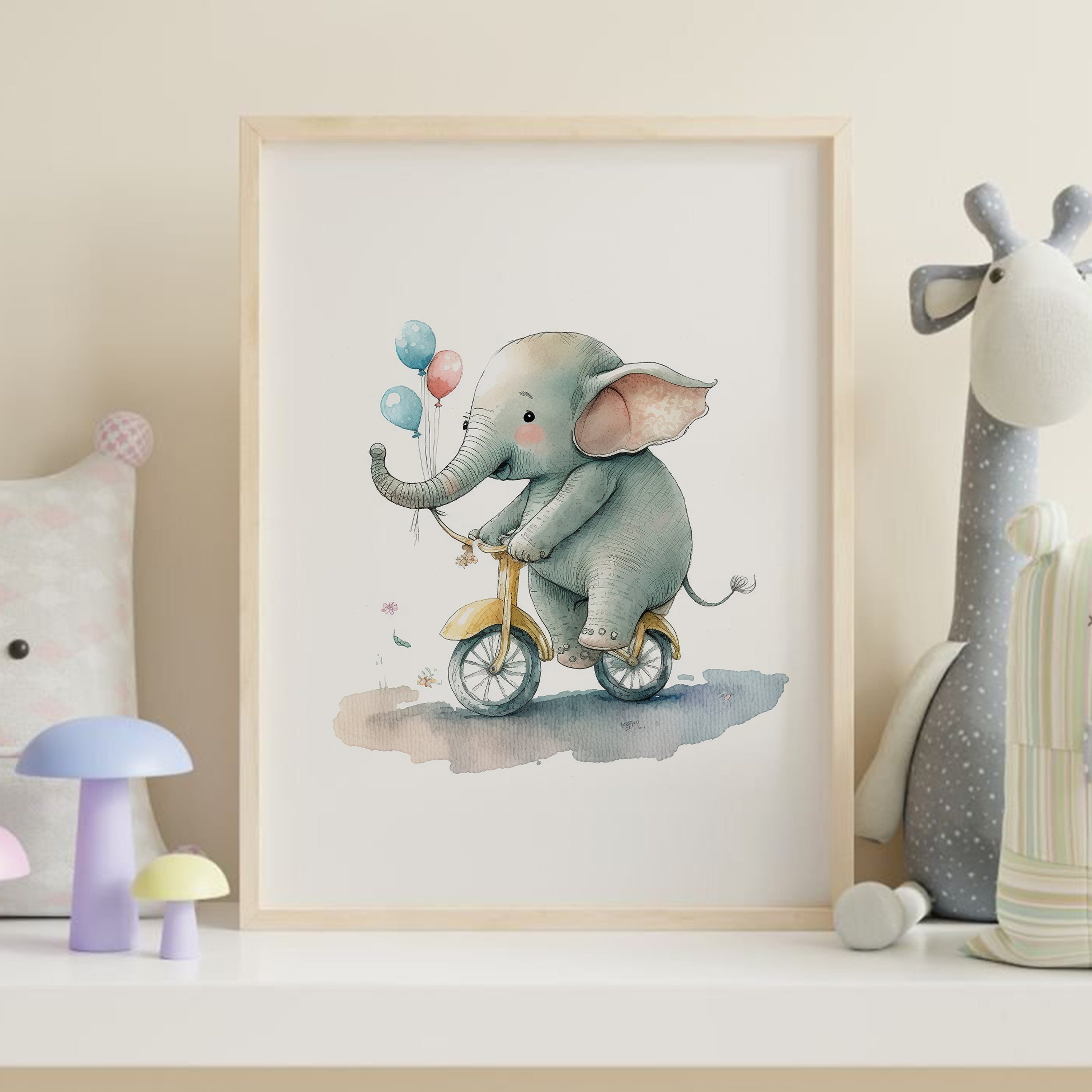 Set of 6 Baby Animal Riding Bike Printable Wall Art - Baby Animal Print ...