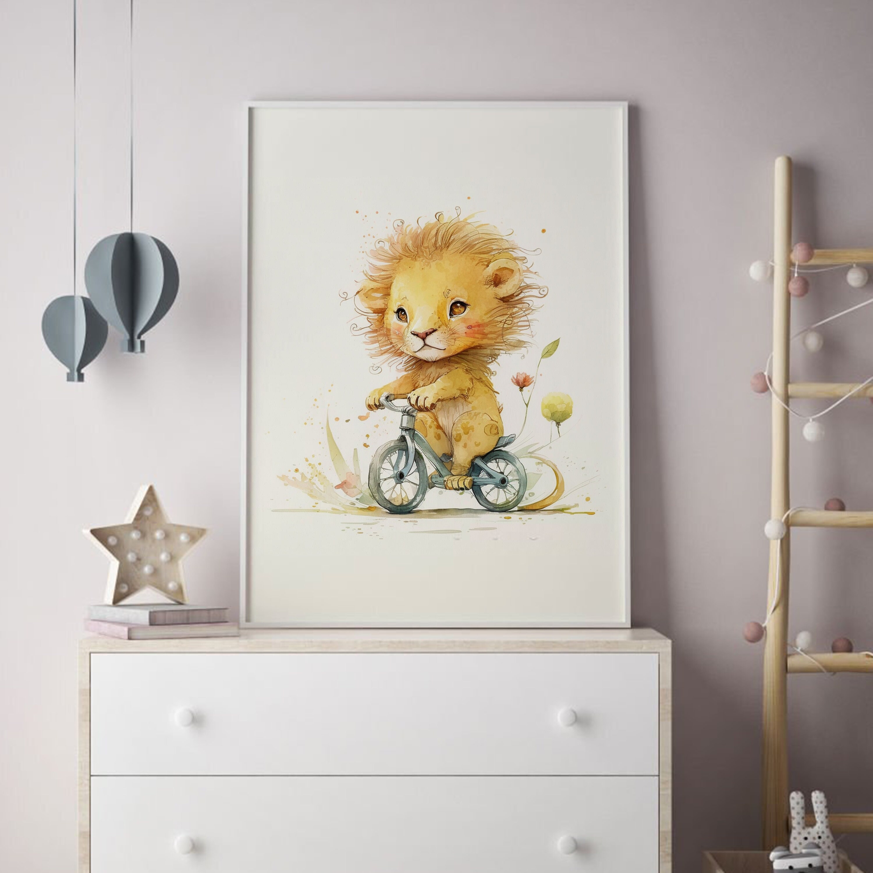 Set of 6 Baby Animal Riding Bike Printable Wall Art - Baby Animal Print ...