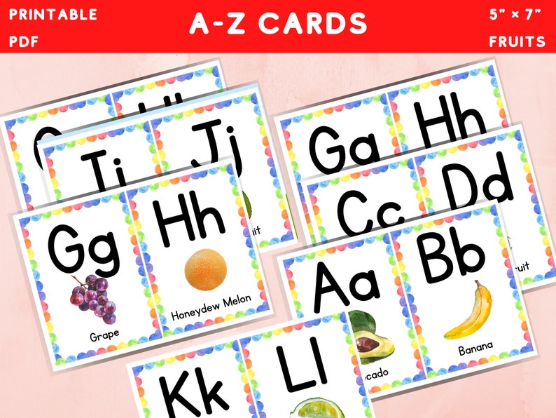 Fruits Alphabet Flashcards - Fruits Montessori Cards - Alphabet ...