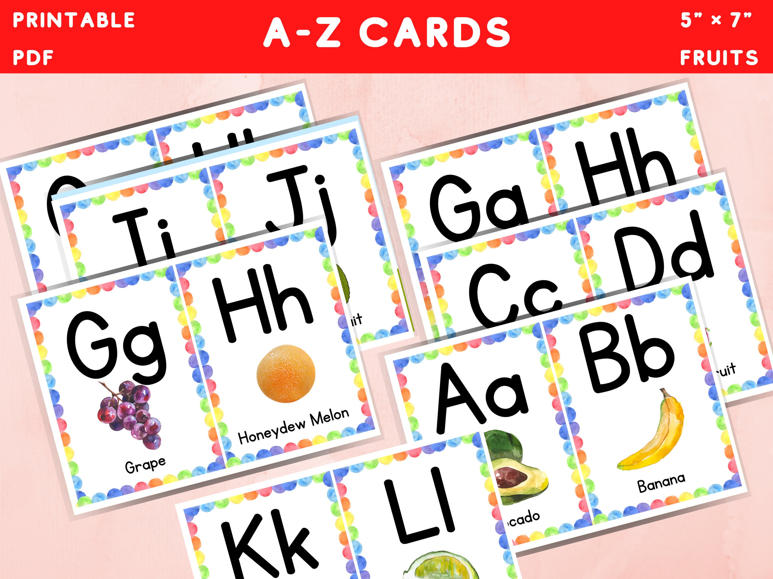 Fruits Alphabet Flashcards - Fruits Montessori Cards - Alphabet ...