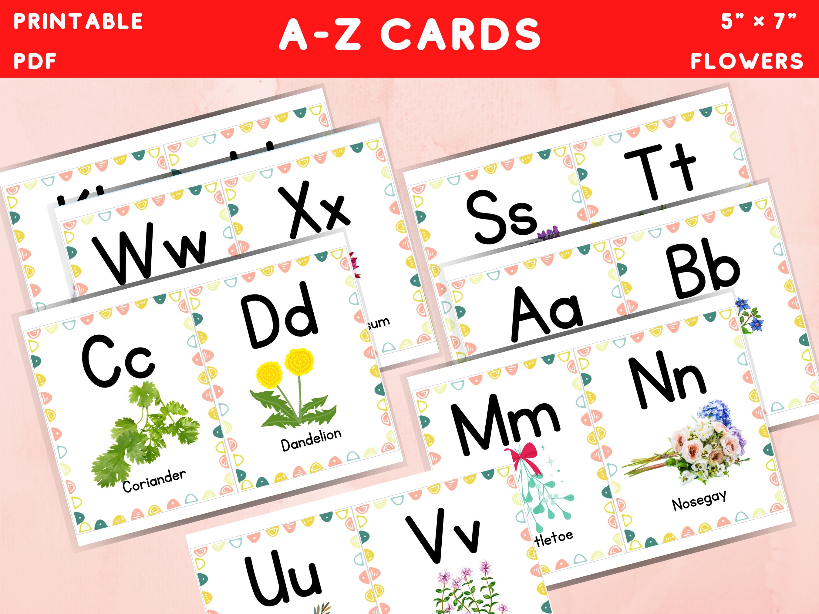 Alphabet Flower Flashcards - Flower Montessori Cards - Picture ...