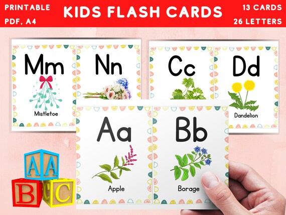 Alphabet Flower Flashcards Flower Montessori Cards Picture - Etsy