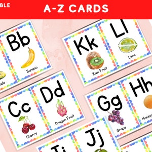 Fruits Alphabet Flashcards - Fruits Montessori Cards - Alphabet ...