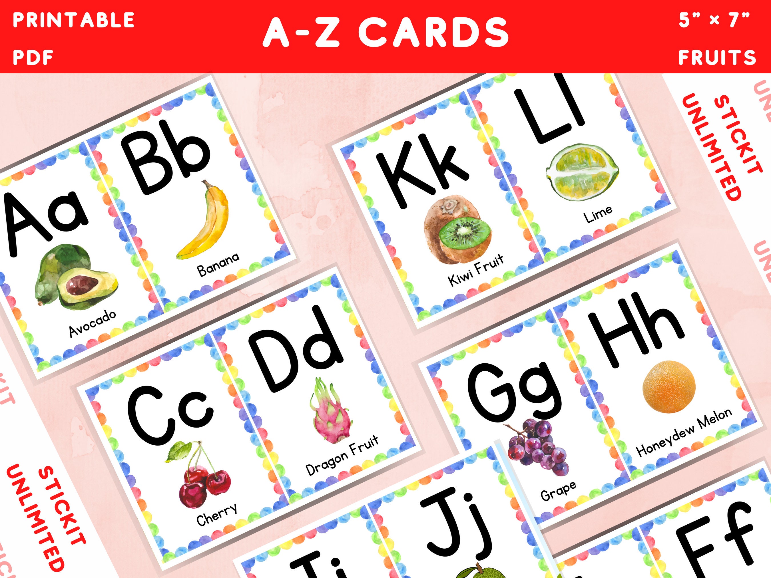 Fruits Alphabet Flashcards - Fruits Montessori Cards - Alphabet ...