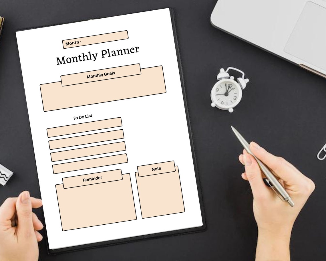 Monthly Planner Printable, Monthly Organizer, Monthly Goals, Digital to ...