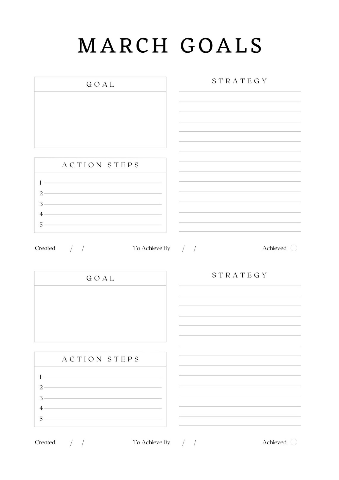 Monthly Goals Planner Printable, Yearly Goals Planner, Goal Setting ...