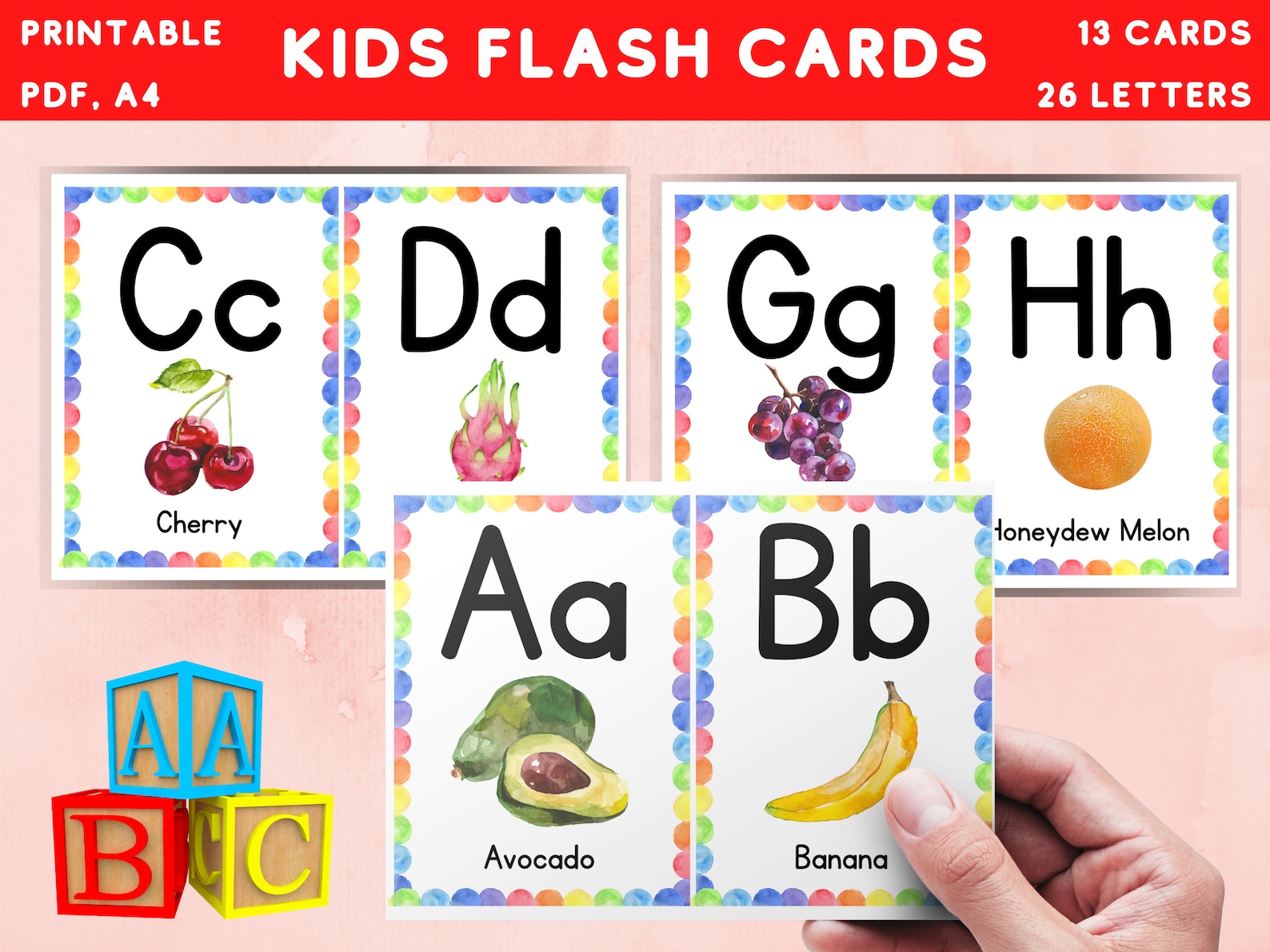 Fruits Alphabet Flashcards - Fruits Montessori Cards - Alphabet ...