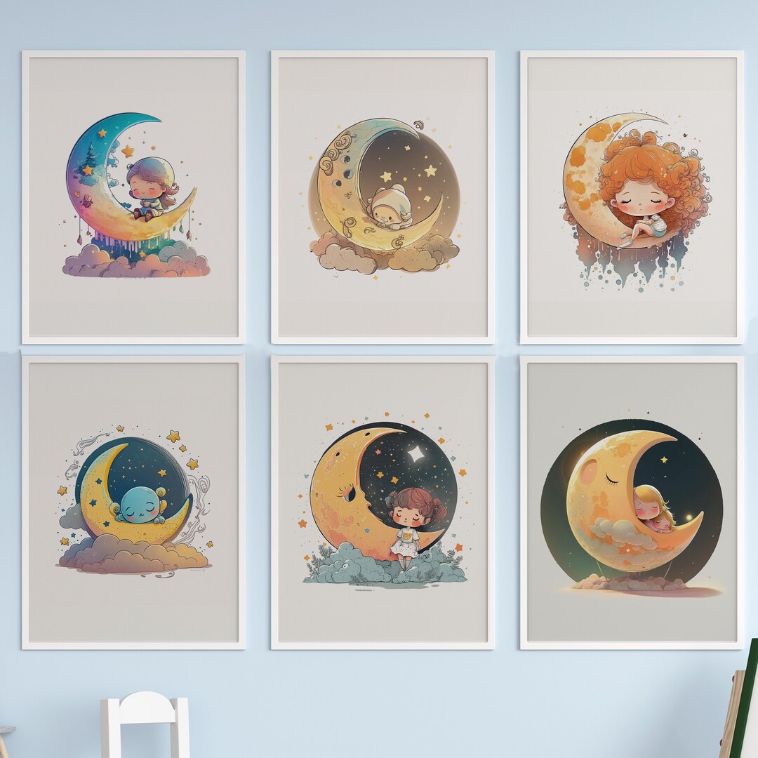 Set of 6 Cute Babies Half Moon Printable Wall Art - Half Moon Baby ...