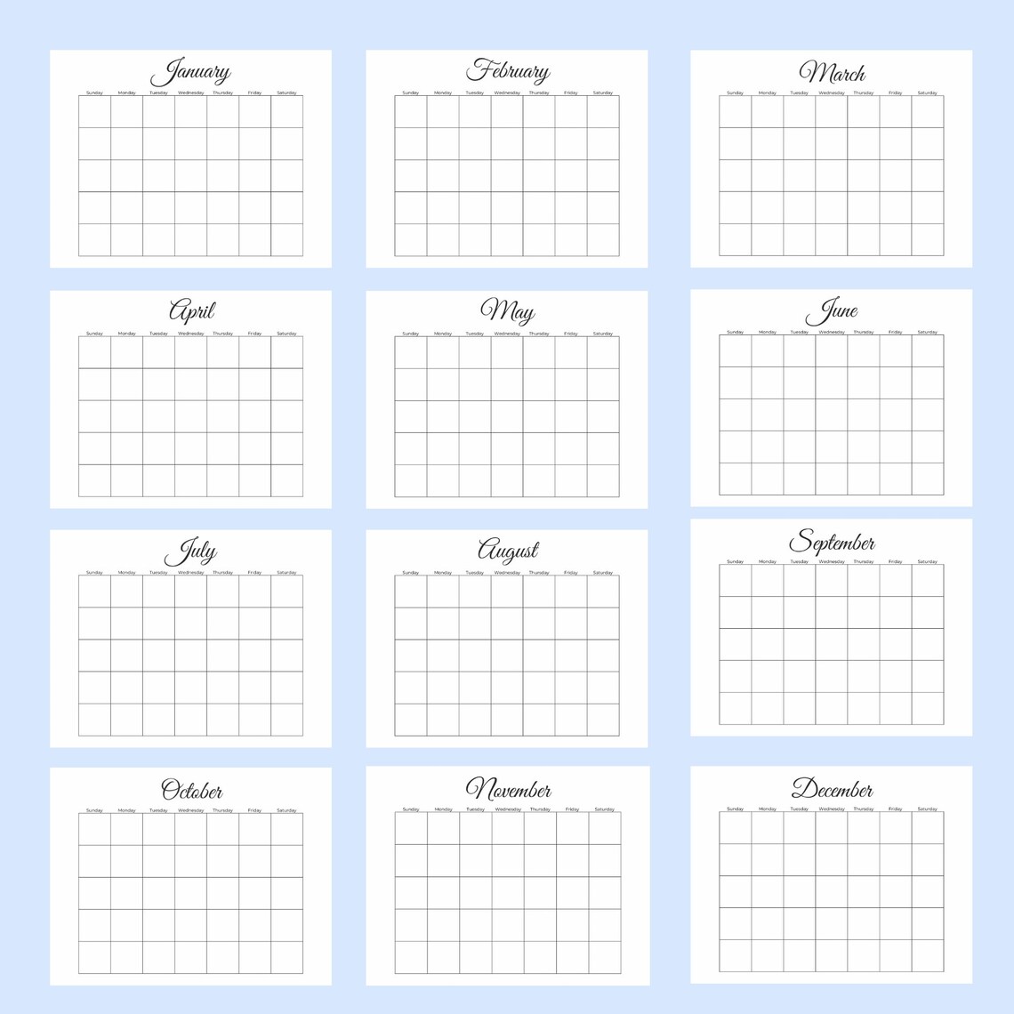 Blank Calendar Minimalist Simple Calendar Digital Calendar - Etsy