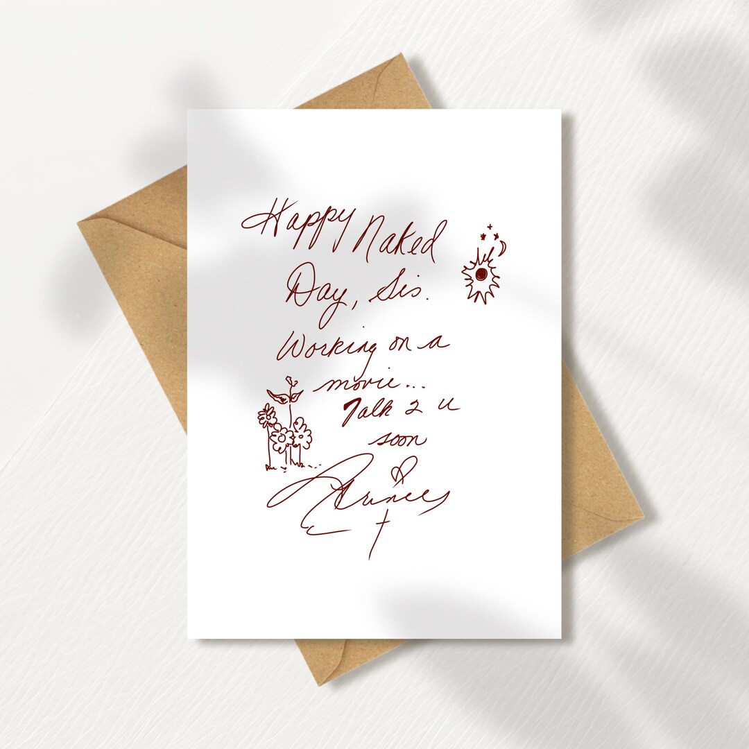 Audrey Hepburn Happy Naked Day Sis Handwriting Greetings Card A5 A6