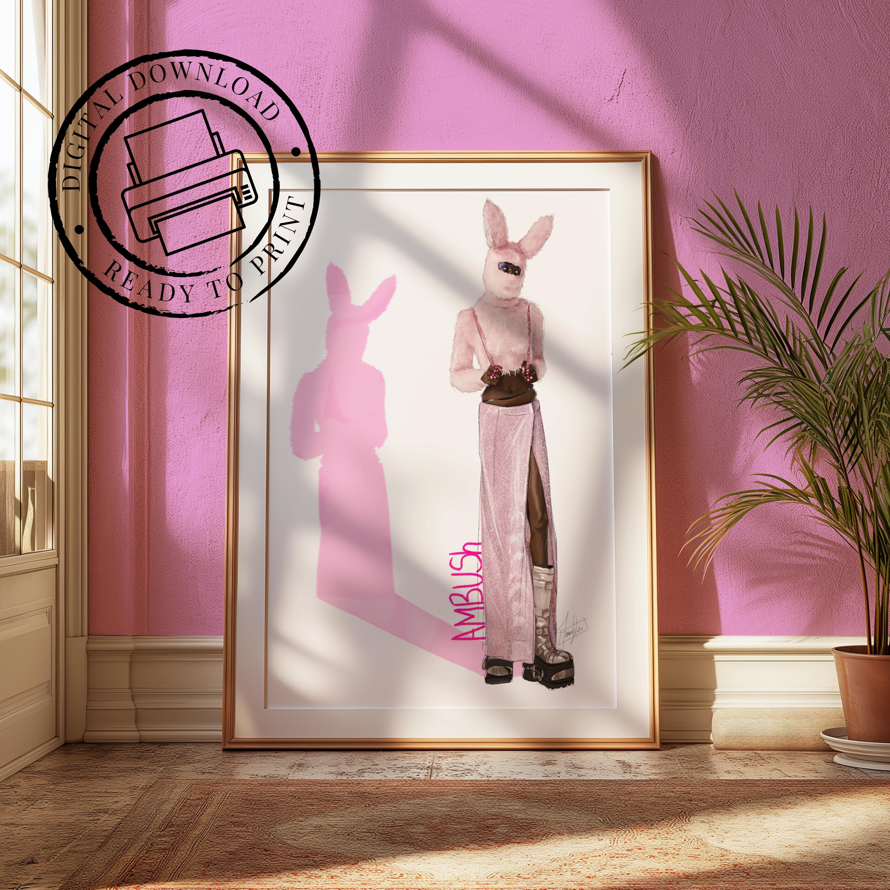 Bunny Pink | Ambush | Digital DOWNLOAD Fashion Illustration | Wall Art ...