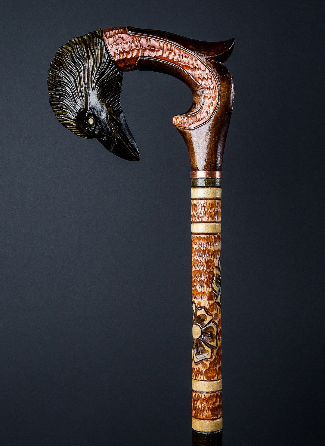 Wooden Walking Stick Crow Handle Black Antique Style Cane - Etsy