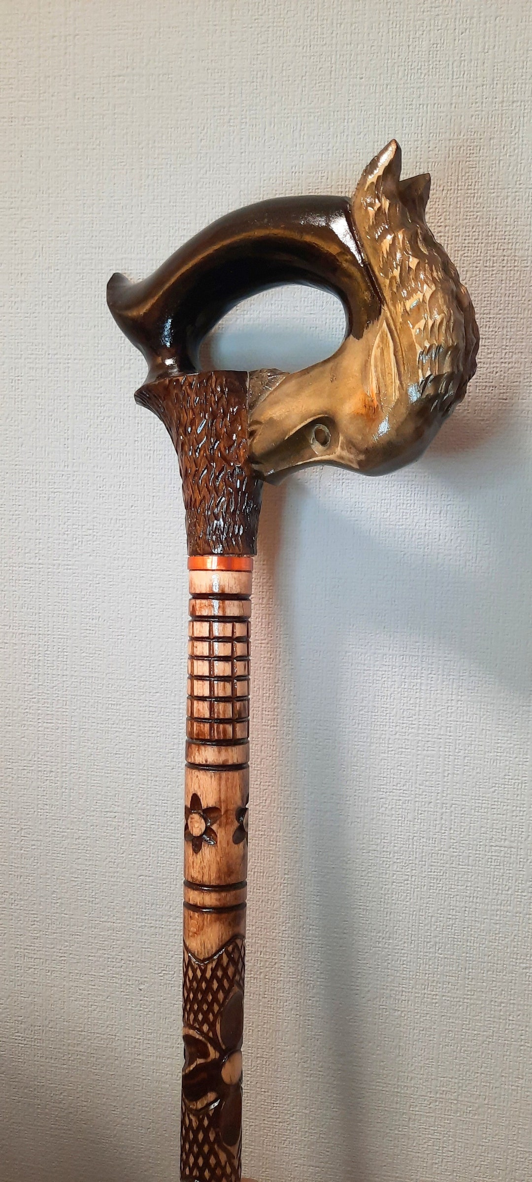 Walking Stick Wood Wooden Cane Hand Carved Carving Handmade Walking ...