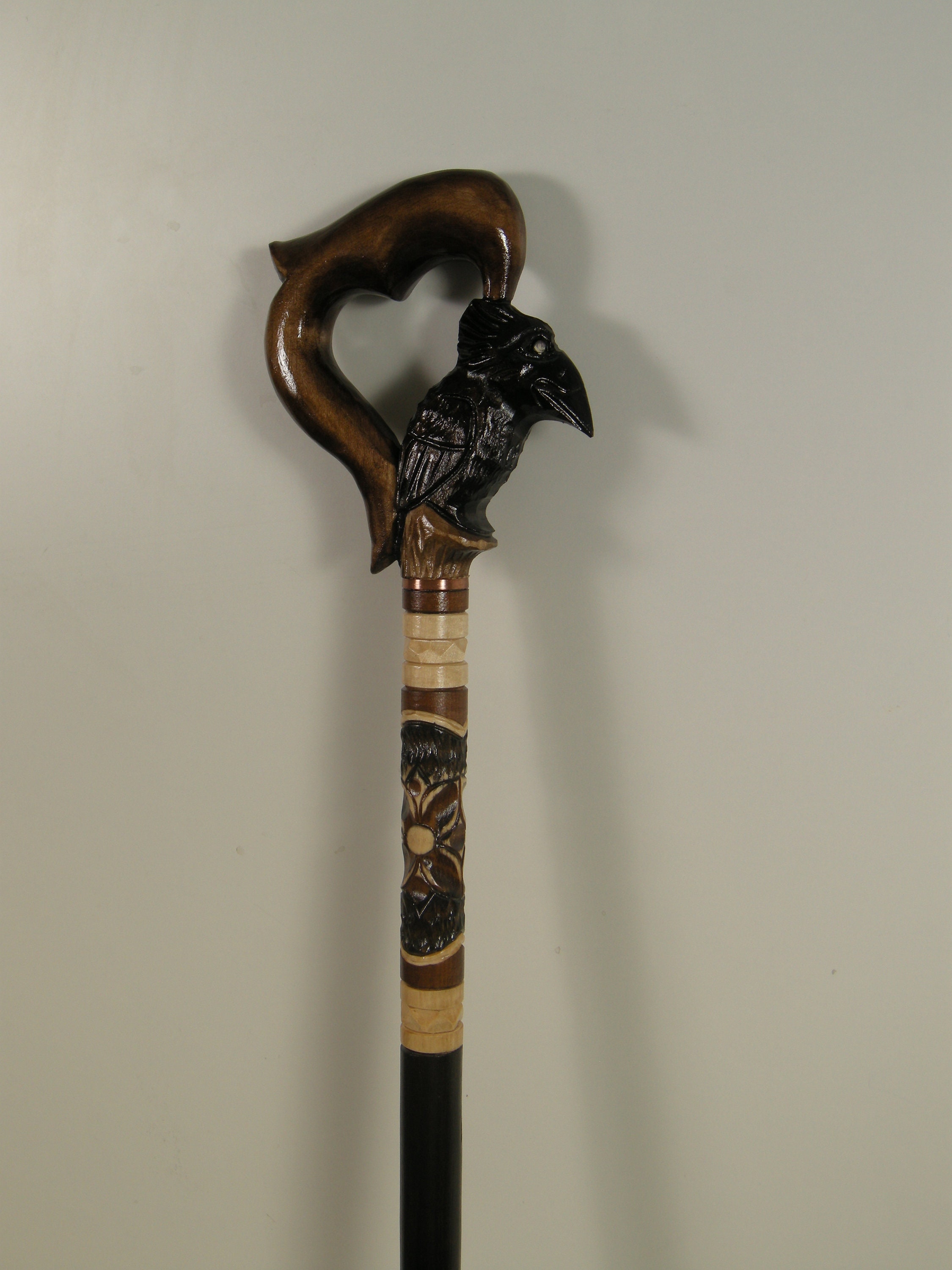 Black Raven Cane Walking Stick Wood Wooden Cane Hand Carved - Etsy