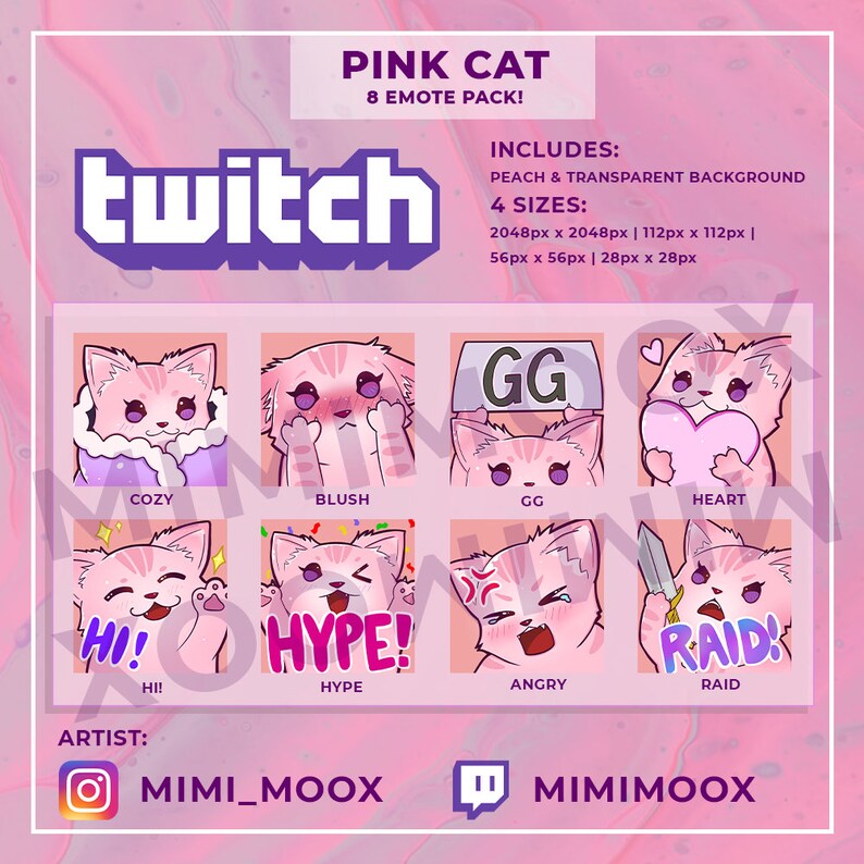 Twitch Emotes - Cute Pink Cat / Tabby / Kitty / Cats / Twitch Emotes ...