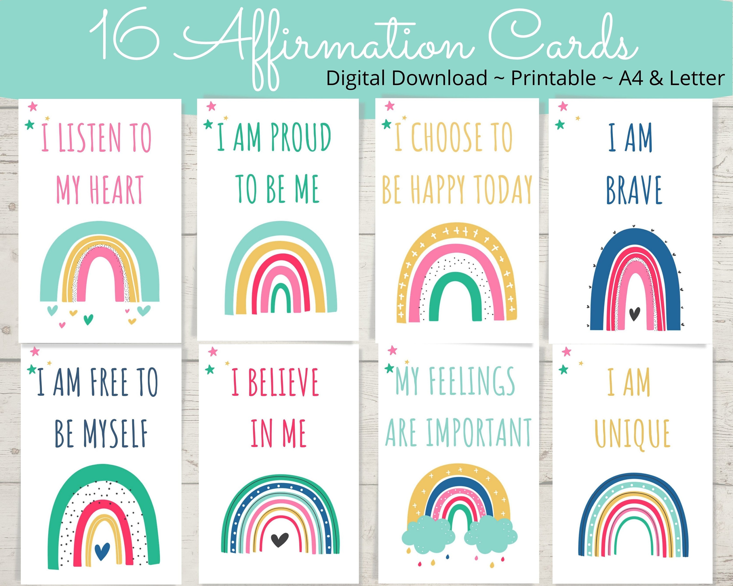Kids Affirmation Cards Rainbow designs Children's | Etsy