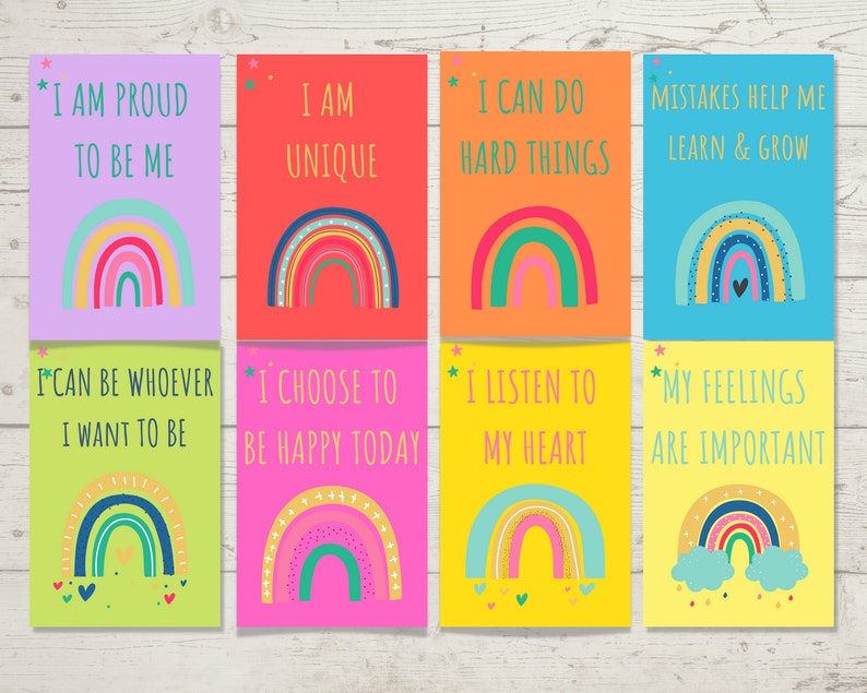 Kids Printable Affirmation Cards, Bright Rainbows Design, Encourage A ...