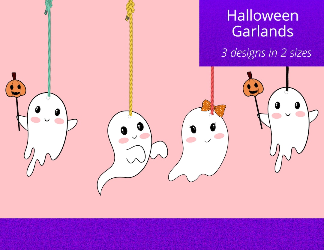 Printable Halloween Ghost Garland, Ghost Bunting, Cute Ghost Banner ...