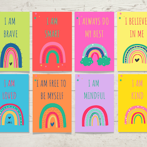 Kids Printable Affirmation Cards, Bright Rainbows Design, Encourage A ...