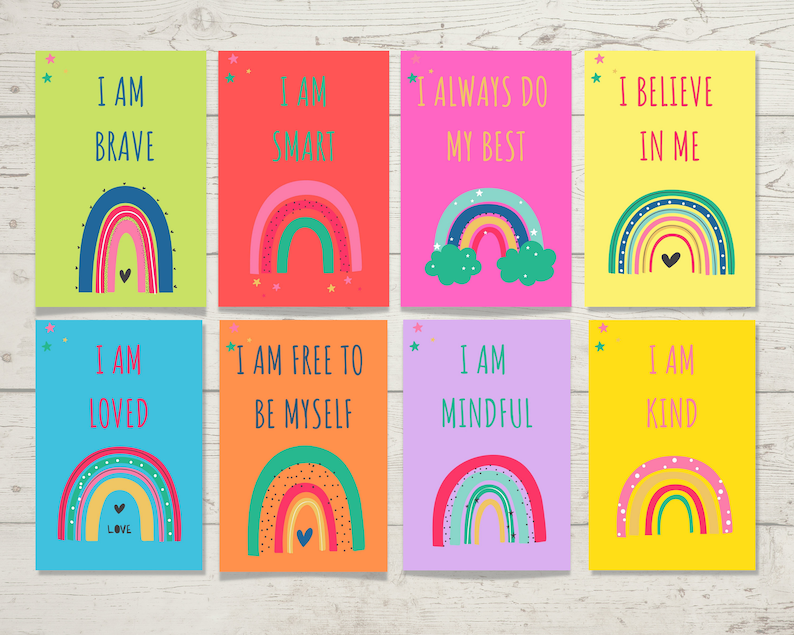 Kids Printable Affirmation Cards, Bright Rainbows Design, Encourage A ...