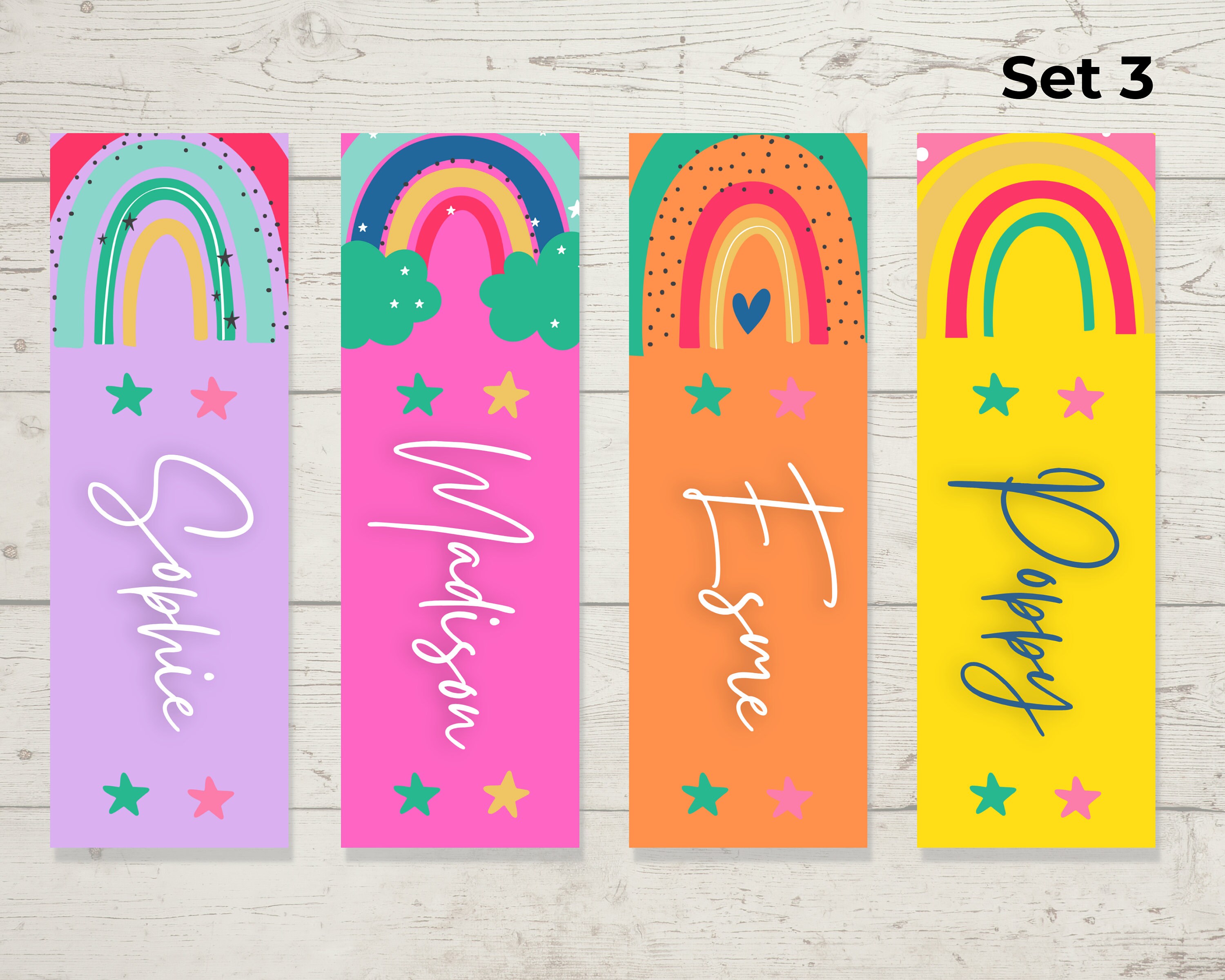 Kids Printable Bookmarks, Personalized Set of 4 Name Bookmarks ...