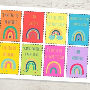 Kids Printable Affirmation Cards, Bright Rainbows Design, Encourage A ...