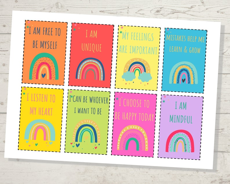 Kids Printable Affirmation Cards, Bright Rainbows Design, Encourage A ...