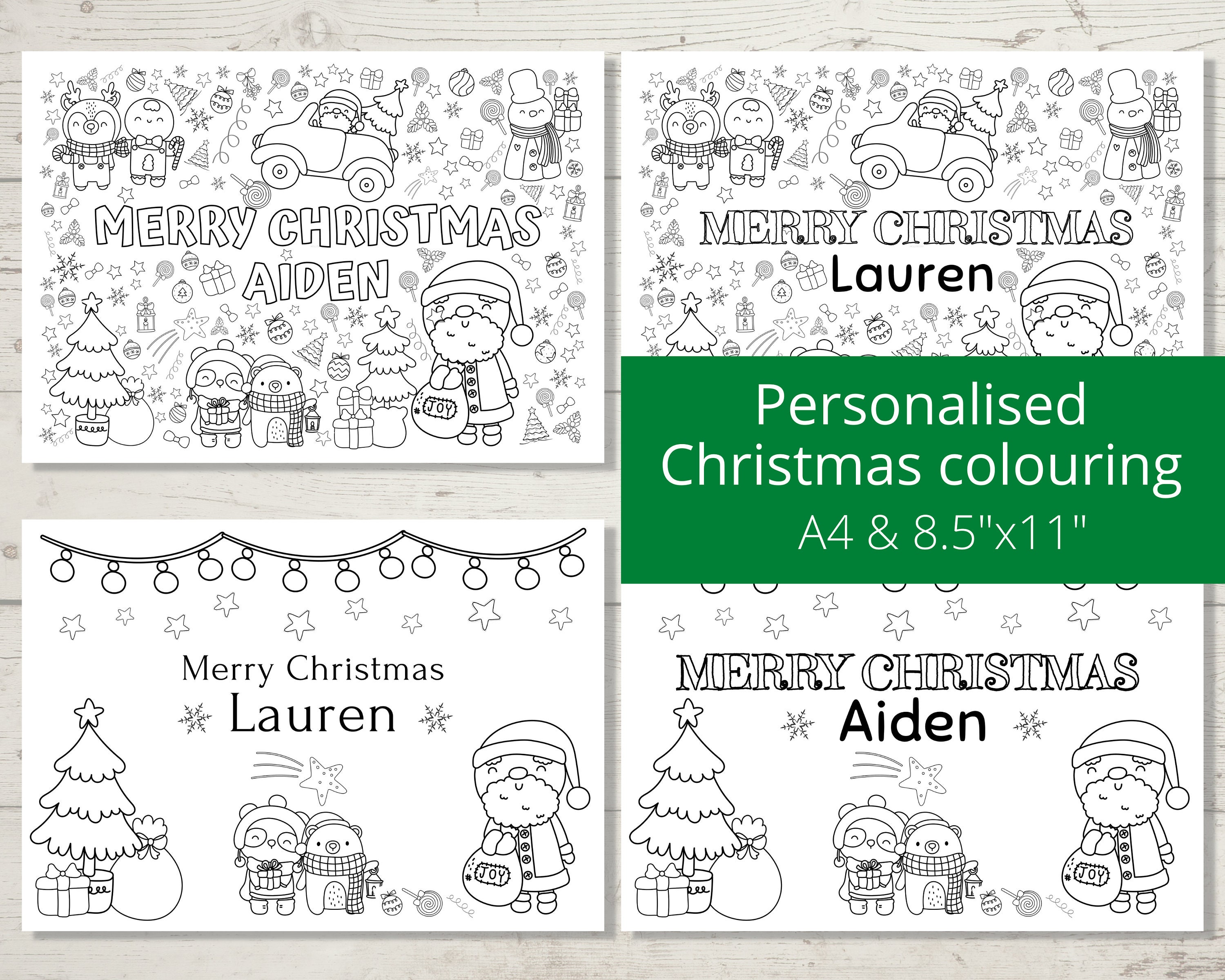 Personalized Kids Christmas Colouring Sheets, Add Your Child's Name ...