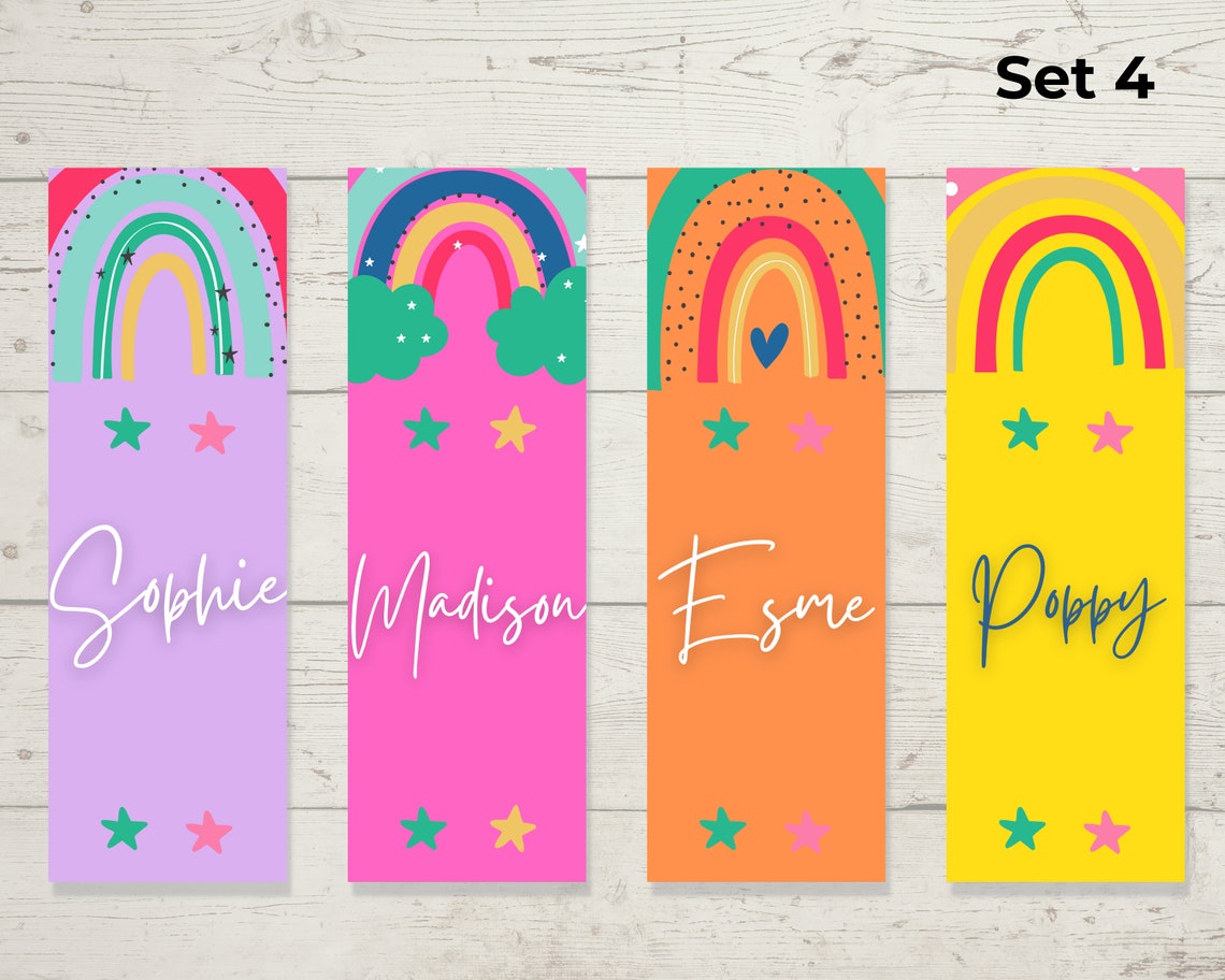 Kids Printable Bookmarks, Personalized Set of 4 Name Bookmarks ...