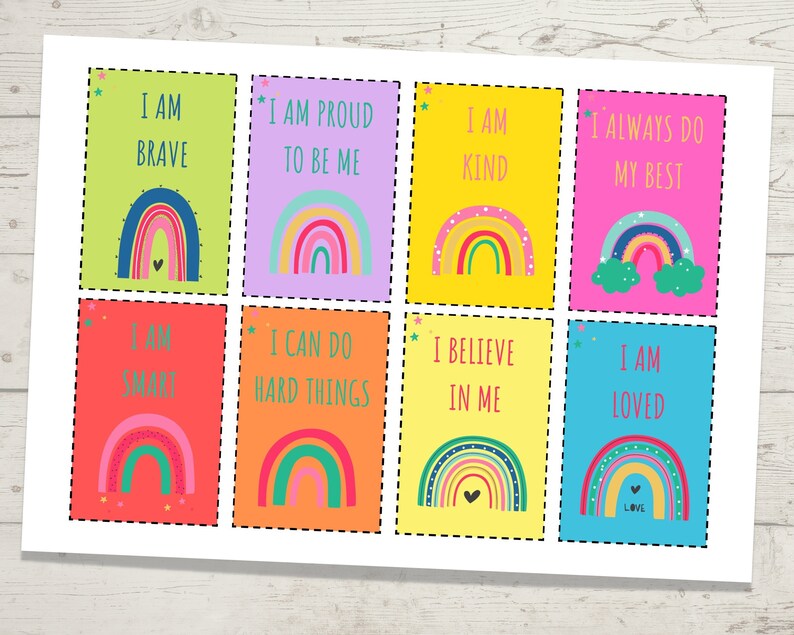 Kids Printable Affirmation Cards, Bright Rainbows Design, Encourage A ...