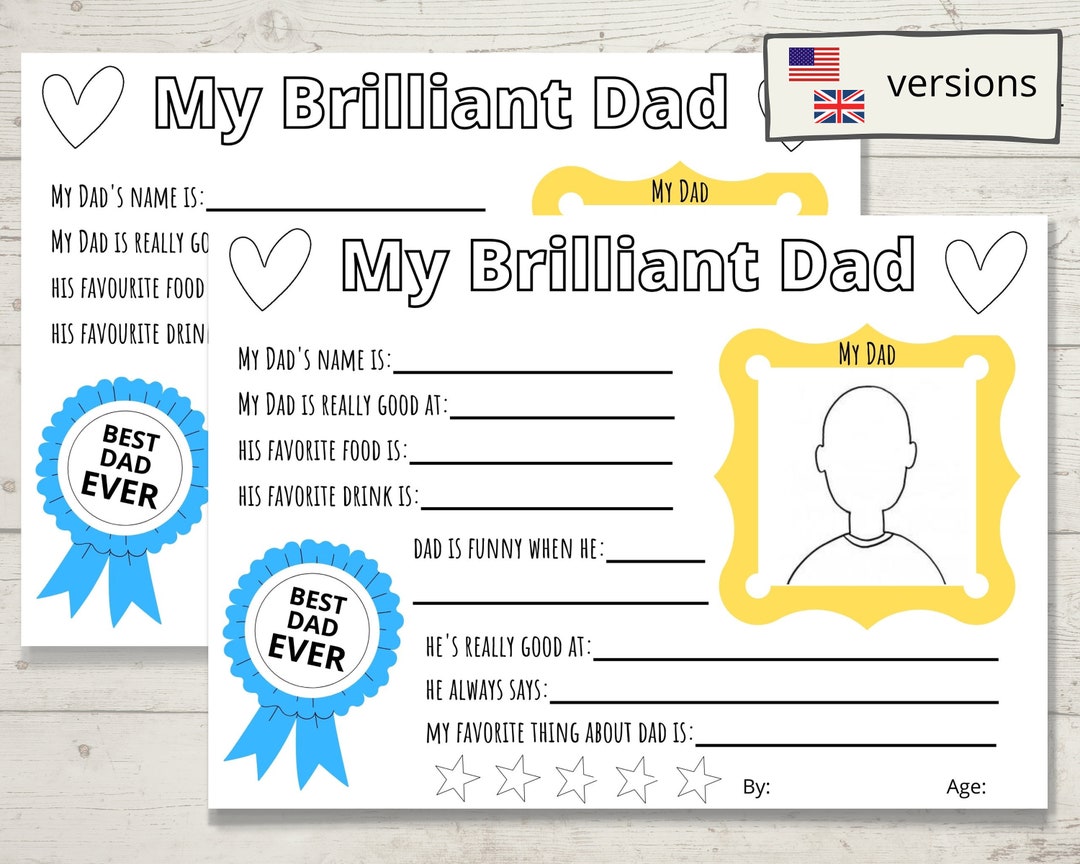 Fathers Day Gift, All About Dad Questionnaire, My Brilliant Dad ...