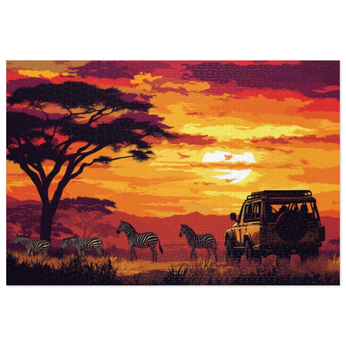 Jigsaw Puzzle, Serengeti Safari Adventure Illustration, African Sunset ...