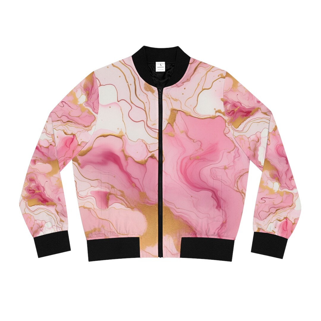 Pink and Gold Marble Pattern Modern Abstract Woman's Bomber Jacket Lite ...