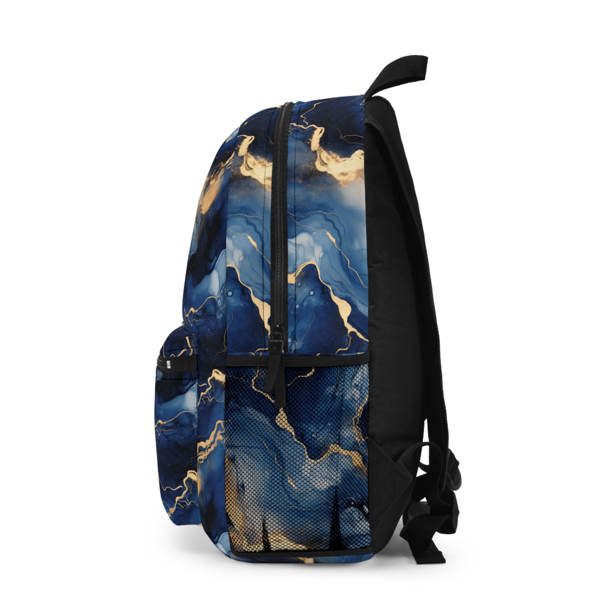 Blue and Gold Marble Modern Design Backpack School Travel Hiking Laptop ...