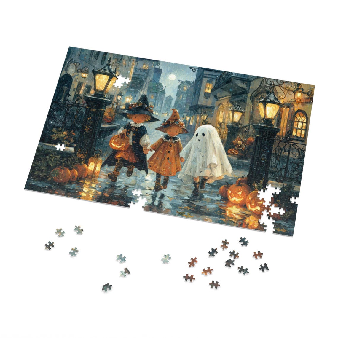 Vintage Halloween Jigsaw Puzzle: Ghost, Witch & Pumpkin - 1000 Piece - Etsy