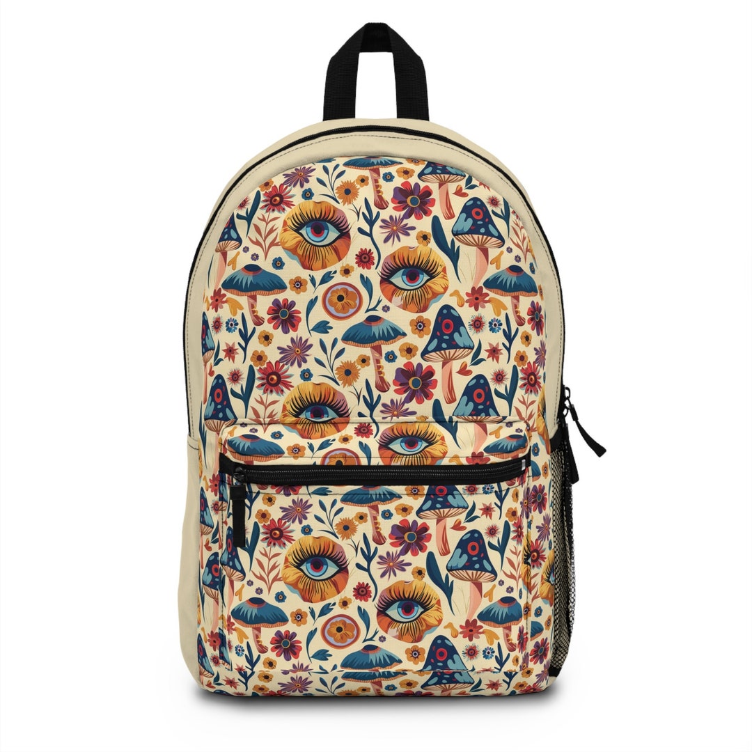 Psychedelic Mushroom and Eyes Backpack School Travel Hiking Laptop ...