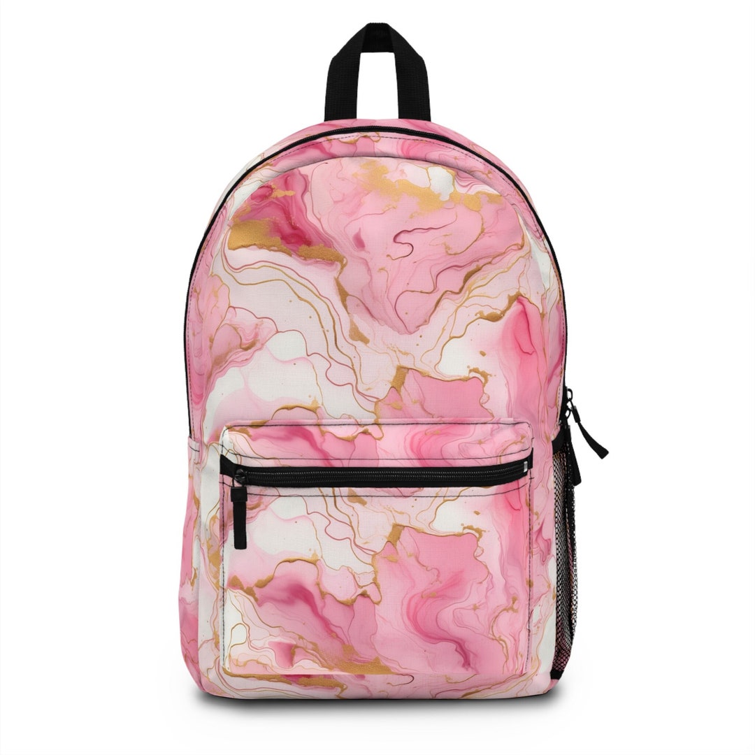 Pink and Gold Marble Modern Design Backpack School Travel Hiking Laptop ...