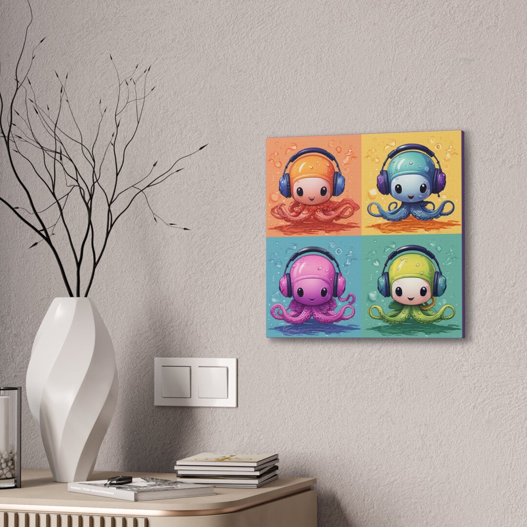 Octopus Square Color Block Conceptual Art Canvas Stretched - Etsy