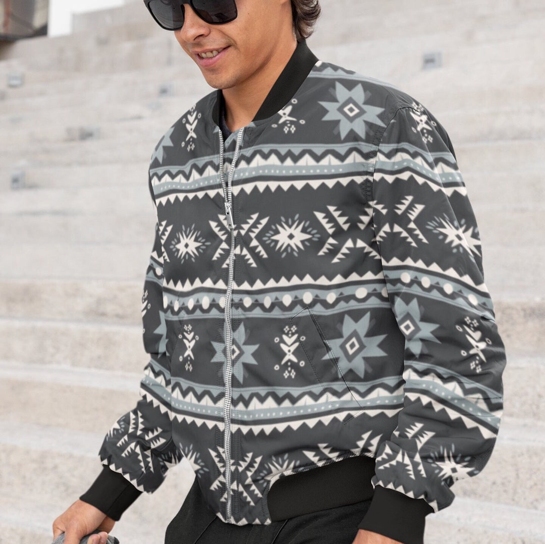 Men's Bomber Jacket Navajo Pattern Design Print Men's Biker Cruising ...