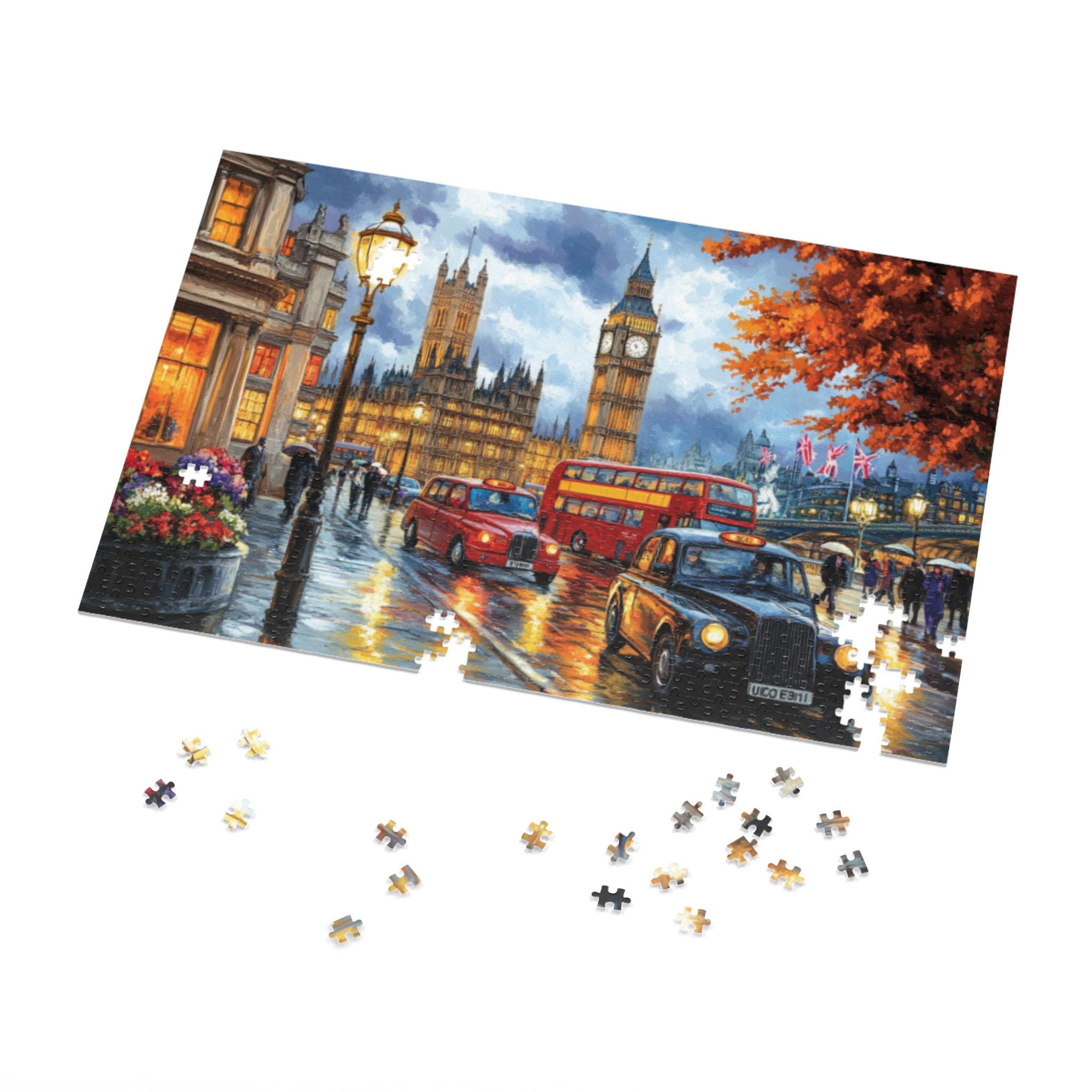 London Cityscape Jigsaw Puzzle, Big Ben Tower Bridge Scene, Union Jack ...
