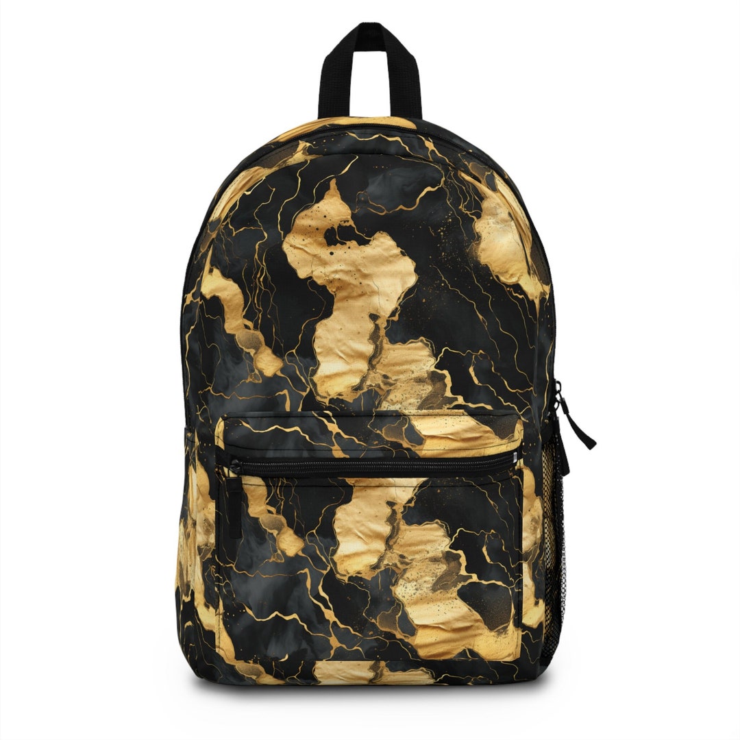 Black and Gold Marble Modern Design Backpack School Travel Hiking ...