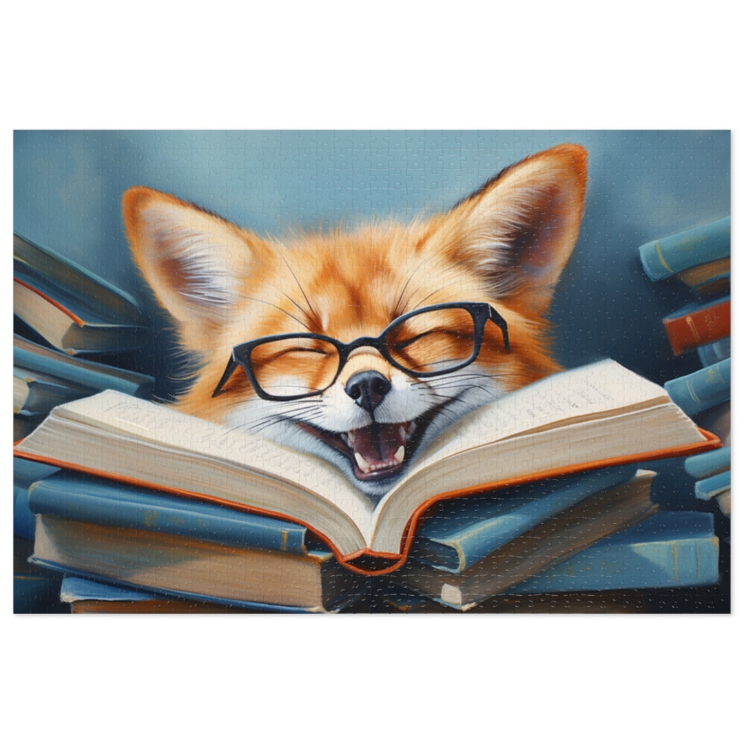 Nerdy Laughing Fox Reading Books Jigsaw Puzzle 1000-piece Family Game ...